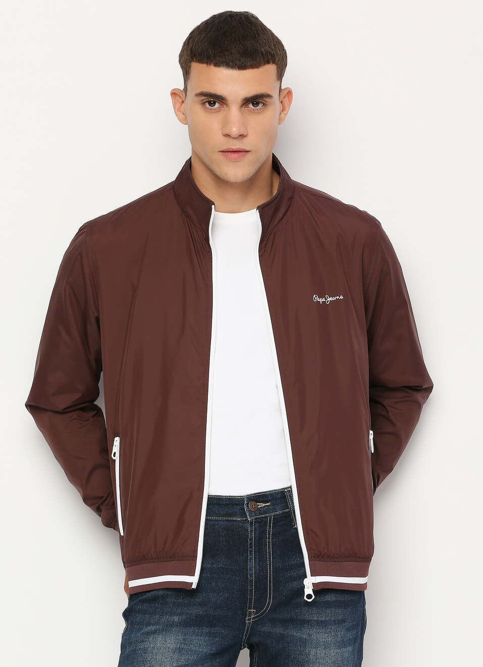 BURGUNDY LIGHTWEIGHT FULL SLEEVE JACKET | Pepe Jeans India