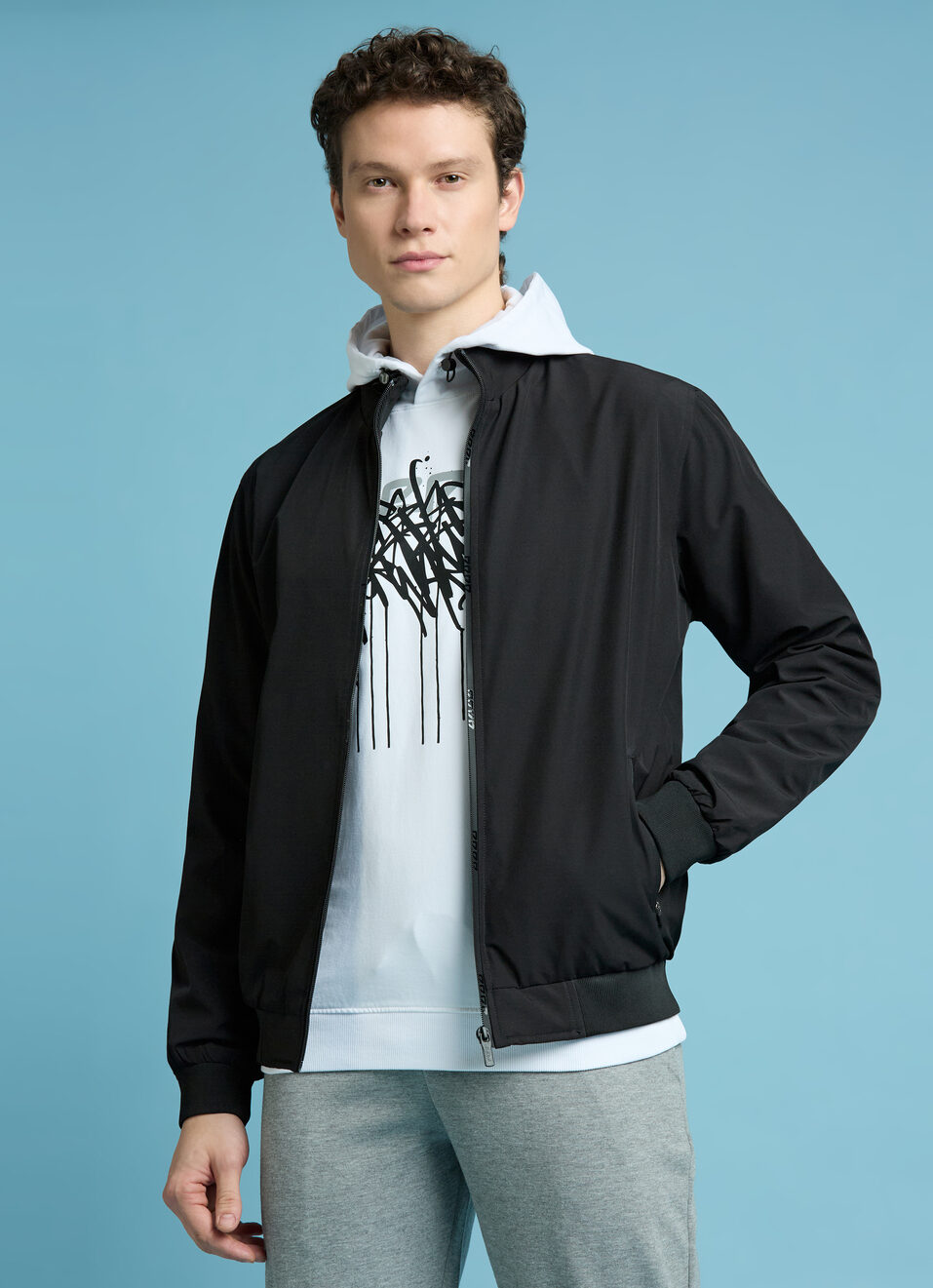 Black High Neck Full Sleeve Lightweight Jacket | Pepe Jeans India