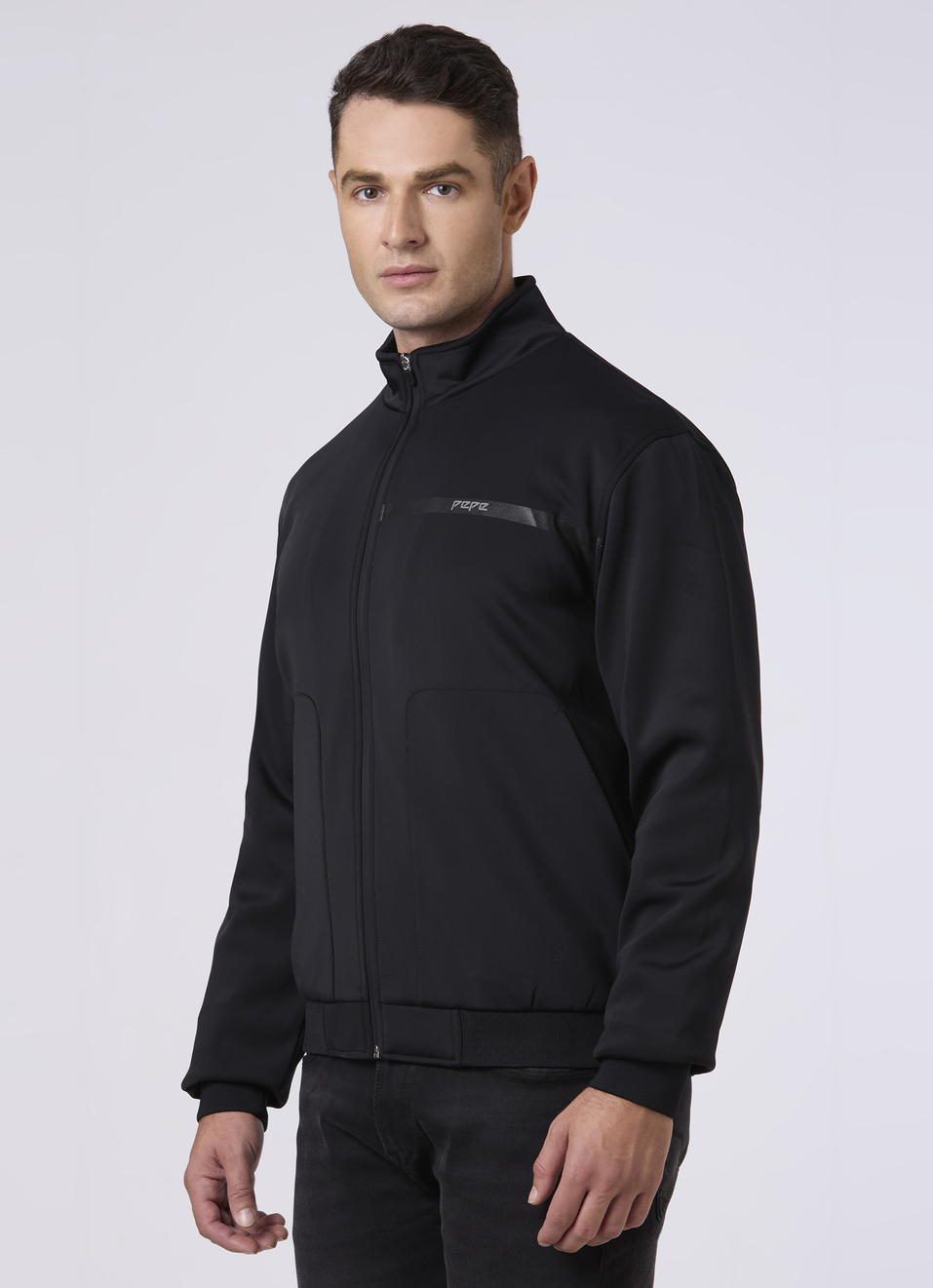 Men Black Regular Fit Zip-up Jacket | Pepe Jeans India