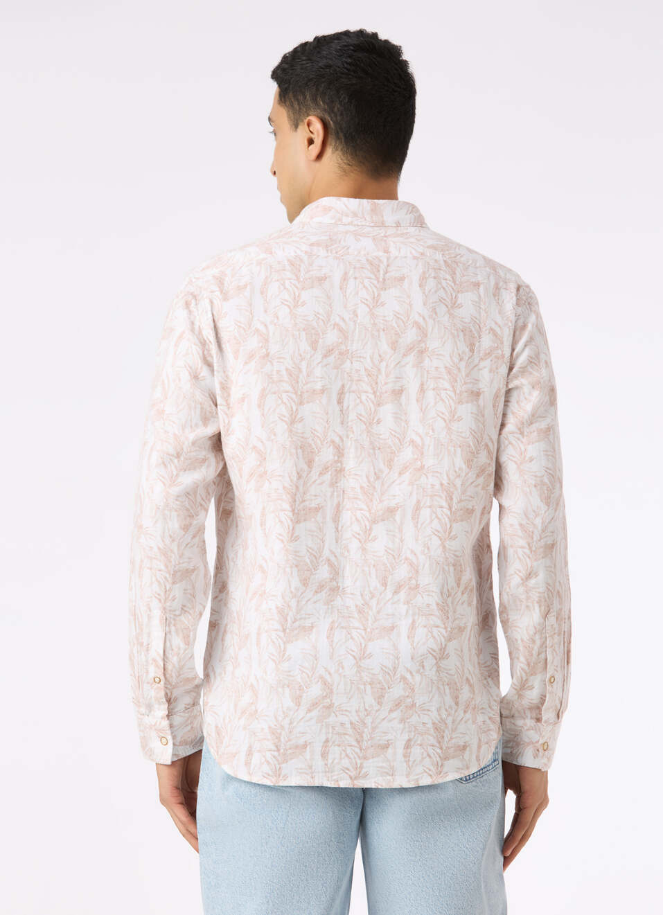 Men Peach Botanical Leaf Print Full Sleeve Shirt | Pepe Jeans India