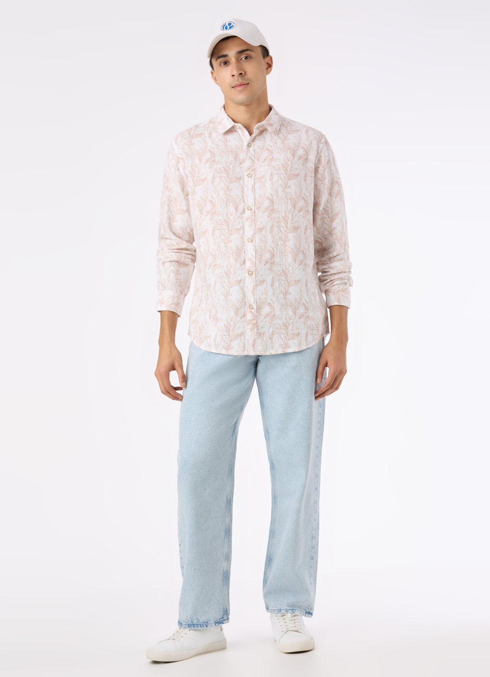 Men Peach Botanical Leaf Print Full Sleeve Shirt | Pepe Jeans India